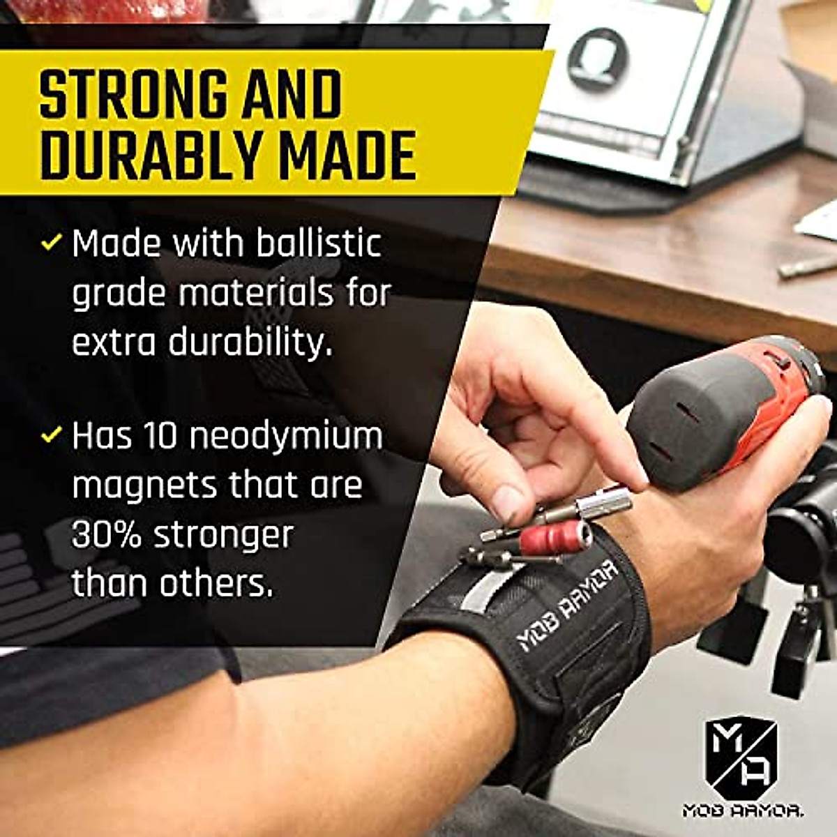 Mob Armor Mag Band Magnetic Wrist Tool Holder - Magnetic Wristband for Holding Screws, Nails, Fasteners, and More, Magnetic Wristband for Mechanic, Handyman, Electrician, Tech Geek, 13" x 3.25"