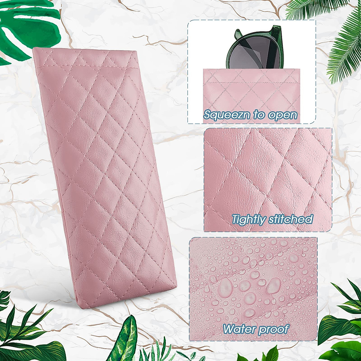 Amylove 8 Pcs Sunglasses Case Portable Eyeglass Case Squeeze Leather Pouch Anti Scratch Sunglass Bag Soft Glasses Case (Pink, Light Brown, White, Black)