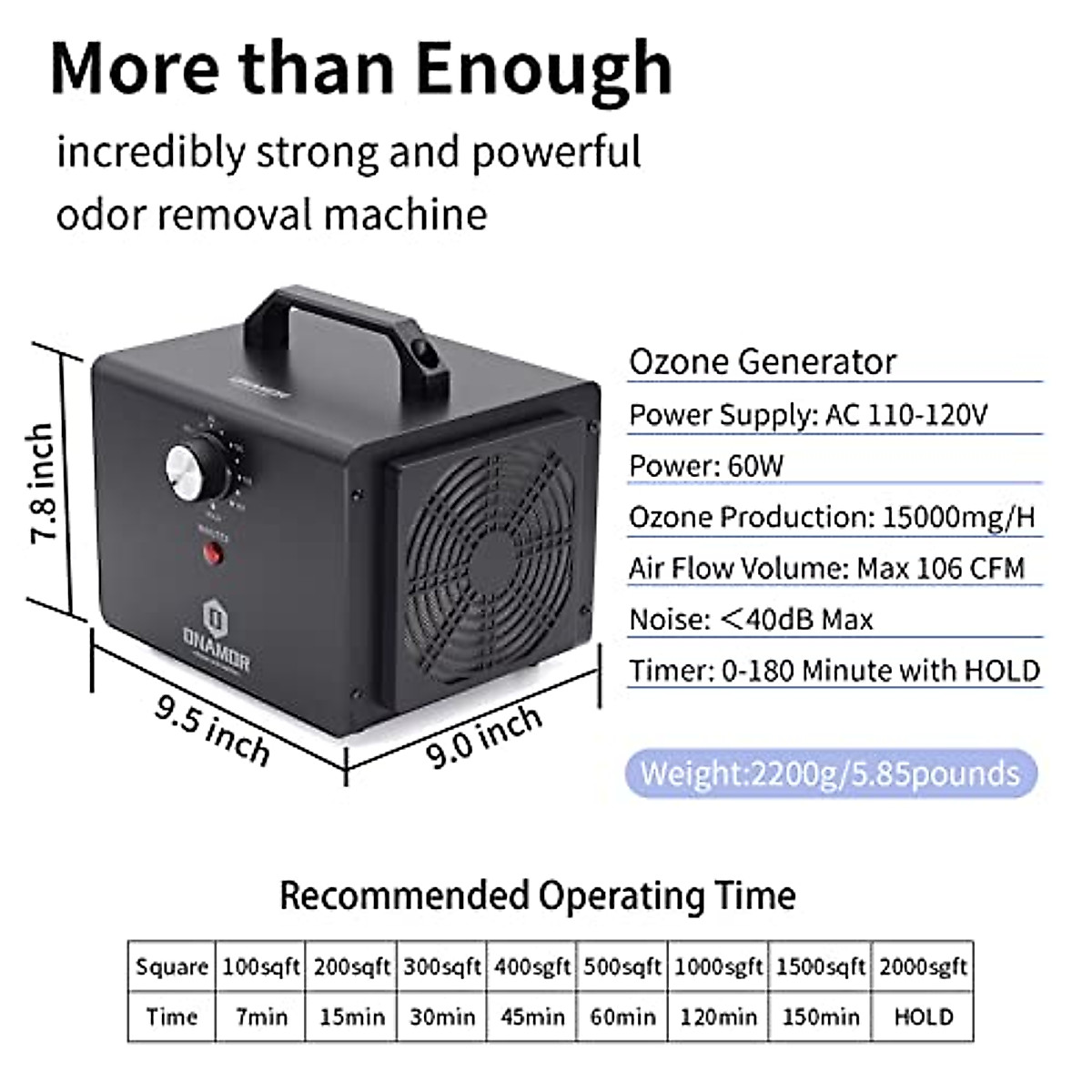 [New Upgraded 15000mg/h] Ozone Generator for Areas of 2000+ Sq.Ft, Ozone Machine Odor Removal for Home, Ozone Odor Eliminator for Smoke, Car, Basements, and Pet Odors - Black