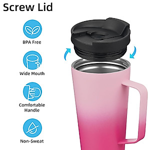 Konokyo Insulated Tumbler with Handle and Straw, 18 OZ Travel Coffee Mug Stainless Steel Cup Metal Water Bottle,Cherry