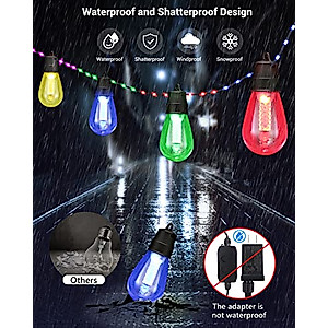 RGB & Warm White 50ft Smart String Lights Outdoor with Rope Fairy, Waterproof Shatterproof Bluetooth APP Remote Control Color Changing Dimmable Patio Lights for Balcony, Backyard, Party, Holiday RGBw