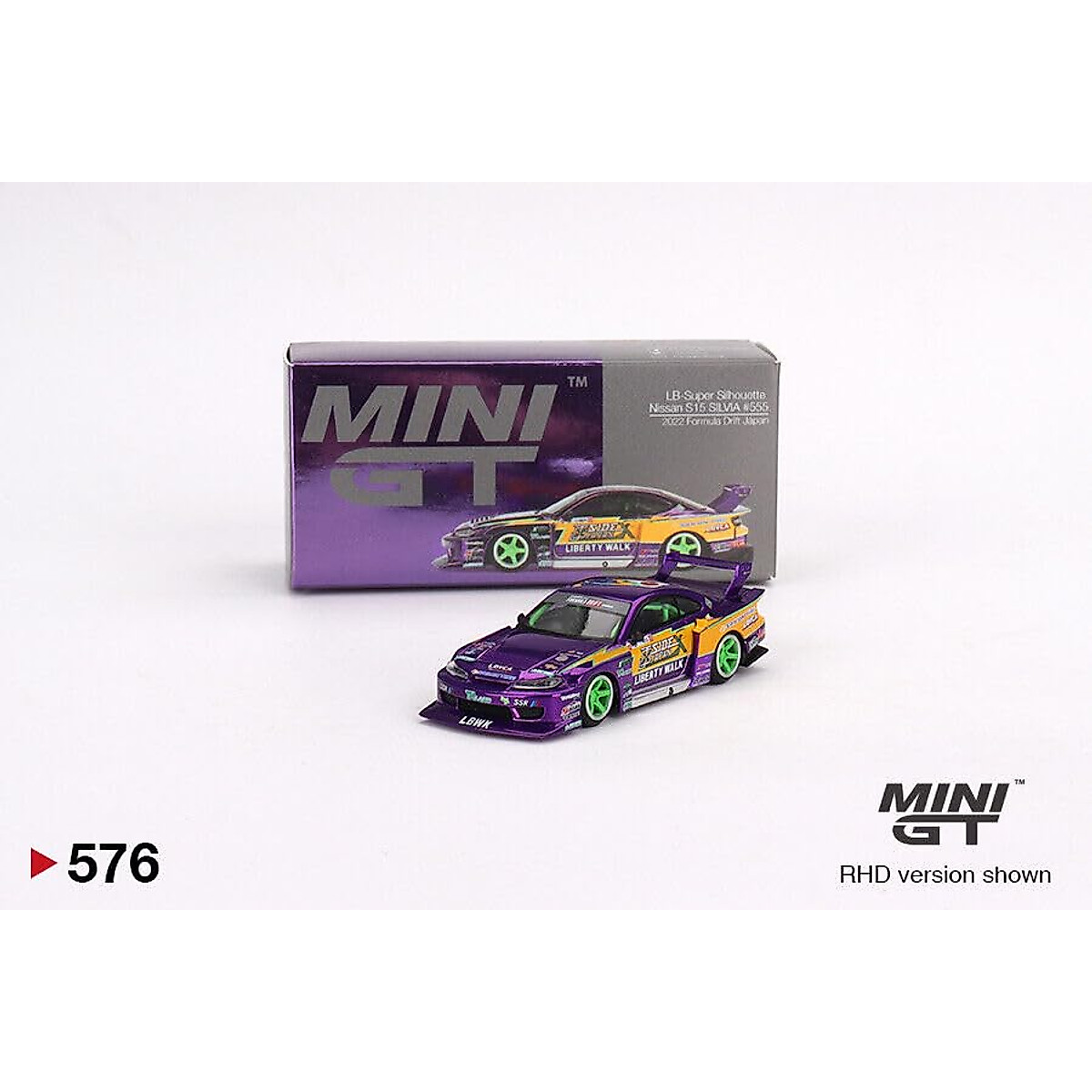 True Scale Miniatures Model Car Compatible with Nissan S15 Silvia LB-Super Silhouette #555 2022 Formula Drift Japan (Chrome Purple) Limited Edition 1/64 Diecast Model Car MGT00576