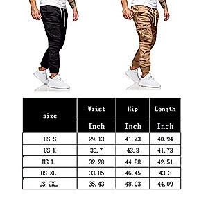 Uni Clau Mens Fashion Cargo Pants Athletic Joggers Pants Chino Trousers Sweatpants Khaki
