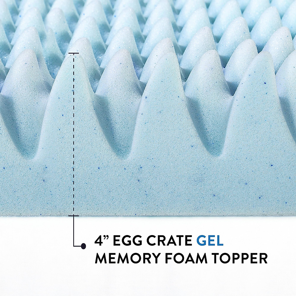Best Price Mattress 4 Inch Egg Crate Memory Foam Mattress Topper with Cooling Gel Infusion, CertiPUR-US Certified, Short Queen Light Blue