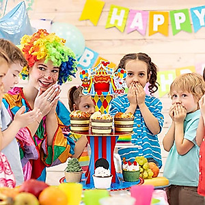 Zopeal Carnival Theme Cupcake Holder 3 Tier Circus Cardboard Cupcake Stand Circus Tent Cake Stand Dessert Tower Holder for Carnival Circus Themed Birthday Party Decoration Supplies