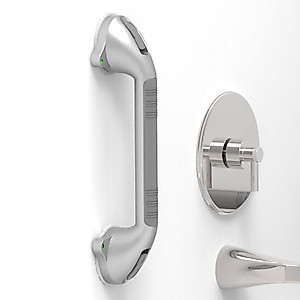 AmeriLuck 16.5inches Balance Assist Bathroom Shower Handle,Suction Bath Grab Bar with Indicators (Silver/Grey)