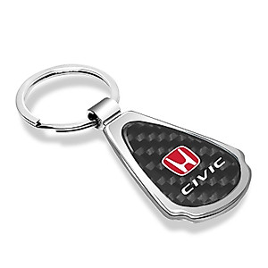 iPick Image Compatible with Honda in Red Civic Real Black Carbon Fiber Chrome Metal Teardrop Key Chain