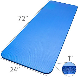 Crown Sporting Goods 1" Yoga Cloud Extra Thick Exercise Mat - 72" x 24" with Carry Strap - Exercise Mats for Home Workout - Yoga and Pilates Exercise Workout Mat - 4X Thick Yoga Mat (Blue)