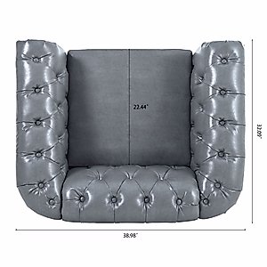 Dvasovio Accent Chair, Modern Chesterfield Chair Leather Upholstered Single Sofa with Tufted Back for Living Room Furniture (Grey)