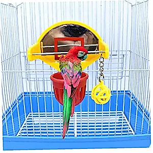Zonster Funny Parrot Birds Toys Mini Basketball Hoop Props Parakeet Bell Ball Chew Toy Pet Supplies, Yellow + Red
