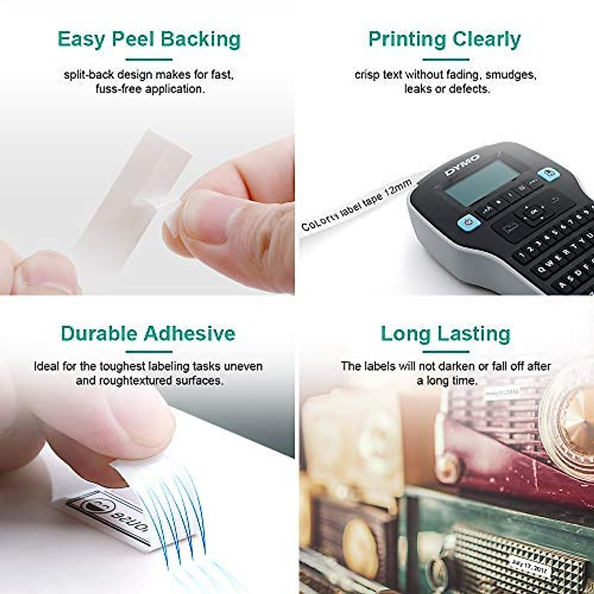 4 Pack Replace for Dymo D1 45013 Label Tape Refill 45013s S0720530 12mm x 7m, 1/2 Inch Labeling Tape for Dymo LabelManager 160 210D 280 420P 360D 450 450DUO Label Maker, Black on White