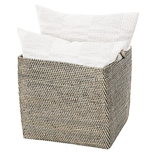 Loma Rectangular Rattan Storage Basket with Handles - Large - Black-Wash - Coastal-Inspired Handwoven Rattan Basket for Home Organization & Décor