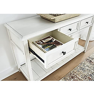 Signature Design by Ashley Kanwyn Farmhouse 3 Drawer Sofa Table, Whitewash
