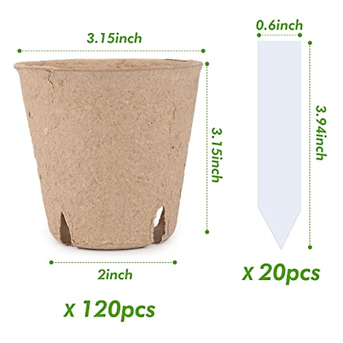homenote Peat Pots, 120 Pcs 3.15 Inch Seed Starting Pots with Drainage Holes Round Nursery Pot, Biodegradable Plants Pots with Bonus 20 Plant Labels