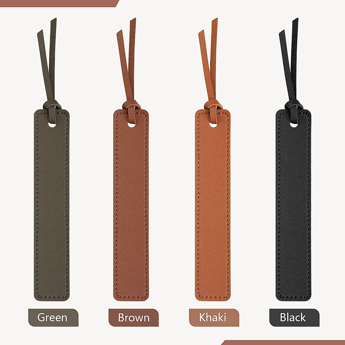 Leezmark 4 Pcs Leather Bookmark, Classic Stitched Bookmark, Bookmarks with Leather Rope, Page Markers Reading Gifts for Book Lovers, Readers, Leather Book Marks for Men Women
