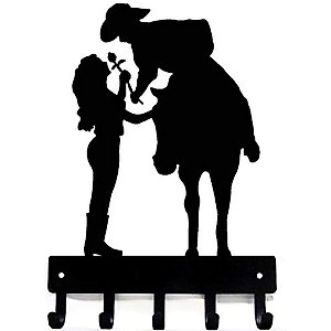 The Metal Peddler Cowboy Cowgirl Rose - Romantic Couple - Wall Key Rack Hanger - Small 6 inch Wide - Made in USA; Storage Hooks for Home or Office