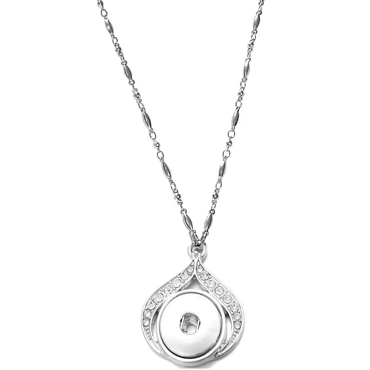 Hidden Hollow Beads Snap Interchangeable Women's Fashion Jewelry Necklace, 18" or 24" long, Fancy STRONG Stainless Steel Chain. Comes in a gift box. (24 Inch Chain, Swirls)