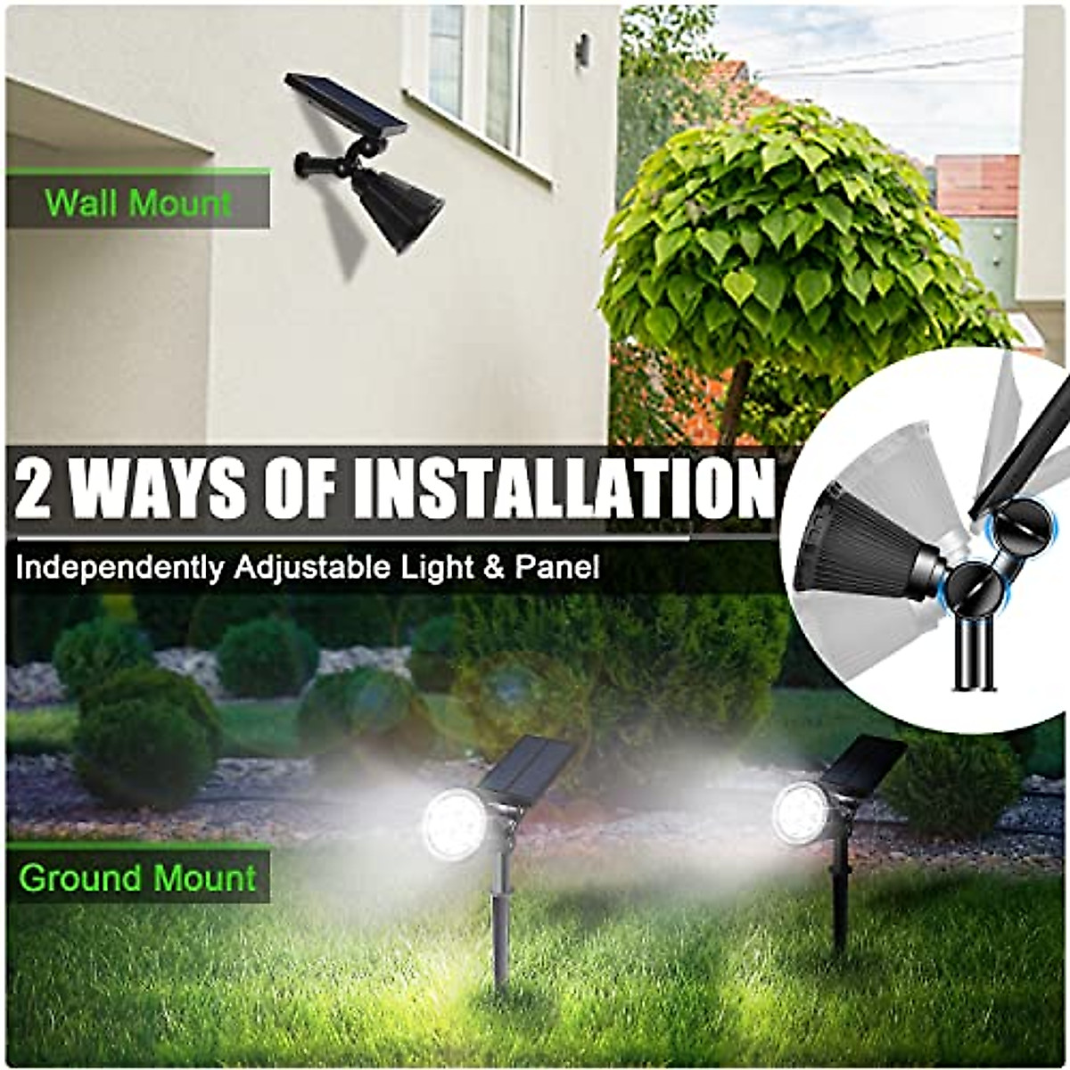 XTAUTO Solar Landscape Spotlights Outdoor, 7 LEDs Auto On/Off Solar Powered Waterproof Spot Wall Lights Flag Pole Lights 3 Lighting Modes for Tree Yard Garden Driveway Walkway Patio Pathway 2-Pack