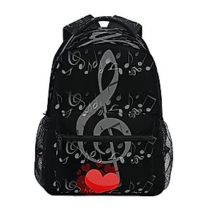 ALAZA Music Notes Love Heart Red Travel Laptop Backpack Business Daypack School Bag Bookbag Fit 15.6 Inch Laptops for Women Men Girls