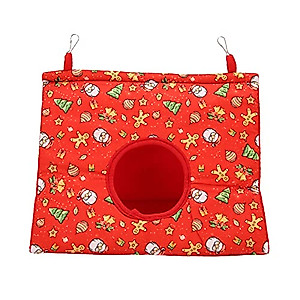 Pssopp Bird Snuggle Hut, Bird Hanging Hammock Tent Toy Bird Cave Hanging Tent Birds Hideaway Sleeping Bed Fuzzy for Resting Hiding Playing Red Christmas