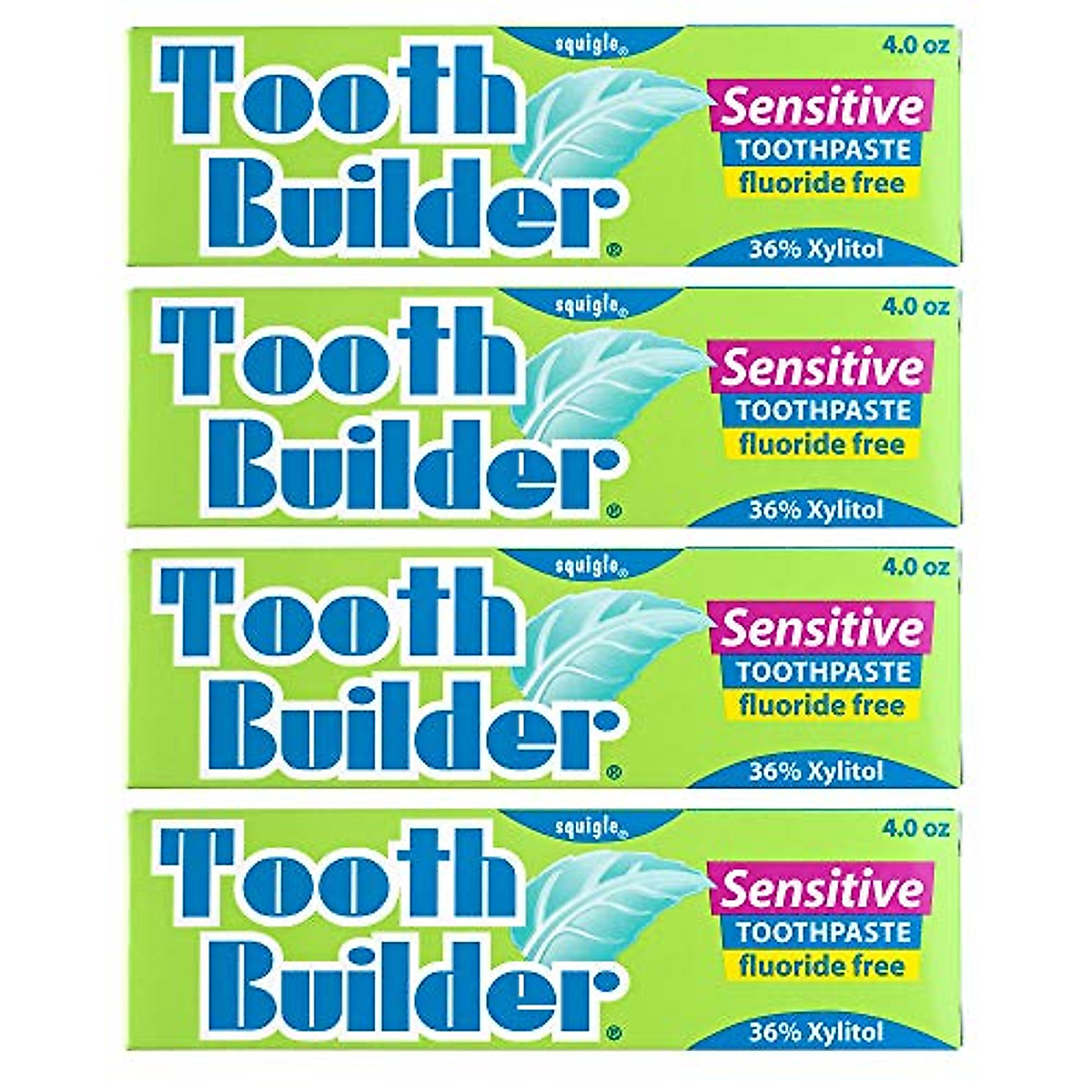 Squigle Tooth Builder SLS Free Toothpaste (Stops Tooth Sensitivity) Prevents Canker Sores, Cavities, Perioral Dermatitis, Bad Breath, Chapped Lips - 4 Pack