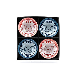 Fuji Merchandise Japanese Porcelain Multi Purpose 4.5" Diameter Bowl Set of 4 Maneki Neko Lucky Cat Meow Gift Set Made In Japan