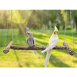 Large Bird Perch Swing Toy, Natural Pepper Wood Parrot Perch Stand Toy, Hangable Birdcage Accessories with Stainless Steel, Bird Chewing Toy for Parrot Parakeet Budgies Lovebirds(18×10 Inches(L×W))