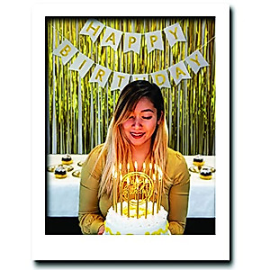 White and Gold Happy Birthday Banner Sign with Two Matching Gold Curtains Sturdy Preassembled Party Decorations by Dream VZN