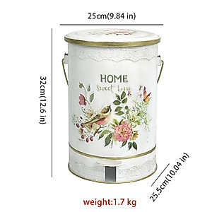 Z&Z ornamentorum Retro Kitchen Trash Can with Lid and Pedal Round Touchless Garbage Cans with Flower and Bird Patterns Outdoor Trash Can for Kitchen Park Garden，Pink