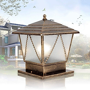 Lights Outdoor Outdoor Waterproof IP65 Patio Post Lamp External Quality Aluminum Square Pillar Column Light Hammering Glass Lantern Victoria Antirust Rainproof Glass Shade Porch Streetlight Surface Mo