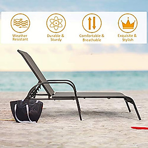 Tangkula Patio Chaise Lounge, Recliner Outdoor Lounger Chair w/Adjustable Backrest, Reclining Chair w/Heavy Duty Steel Frame, Suitable for Beach, Yard, Balcony, Poolside (2, Brown)