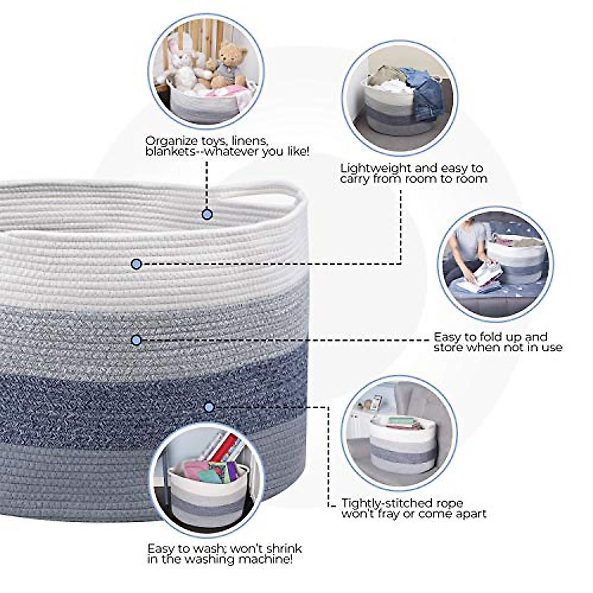 Modernetic Cotton Rope Basket - Large Decorative Woven Storage Blanket Basket Bin with Handles For Organizing Baby Nursery, Dog Toy, Stuffed Animal or Laundry