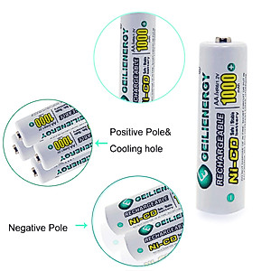 GEILIENERGY Solar Light AA Ni-CD 1000mAh Rechargable Batteries,AA Rechargeable Batteries for Solar Lights Solar Lamp(Pack of 8)