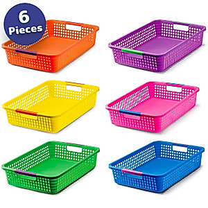 PREXTEX Classroom Storage Baskets for Papers, Crayons, Pencils, and Toy - Storage Plastic Baskets - Pack of 6