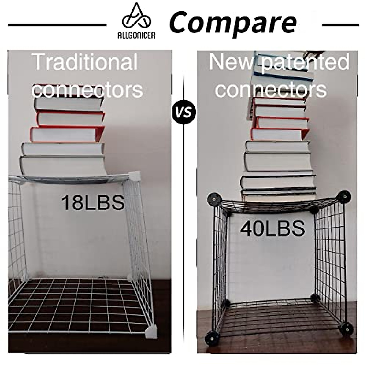 14"x14" Wire Grid Shelf Cubes, Patented Design, Sturdy and Long Last, Floor-Stand or Wall-Hang, Easy DIY Assembly (Black, 8Cubes)