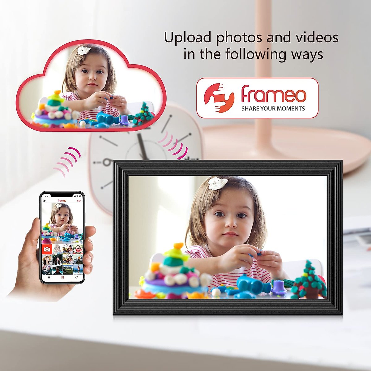 32GB FRAMEO 10.1 Inch Smart WiFi Digital Photo Frame 1280x800 IPS LCD Touch Screen, Auto-Rotate Portrait and Landscape, Share Moments Instantly via Frameo App from Anywhere