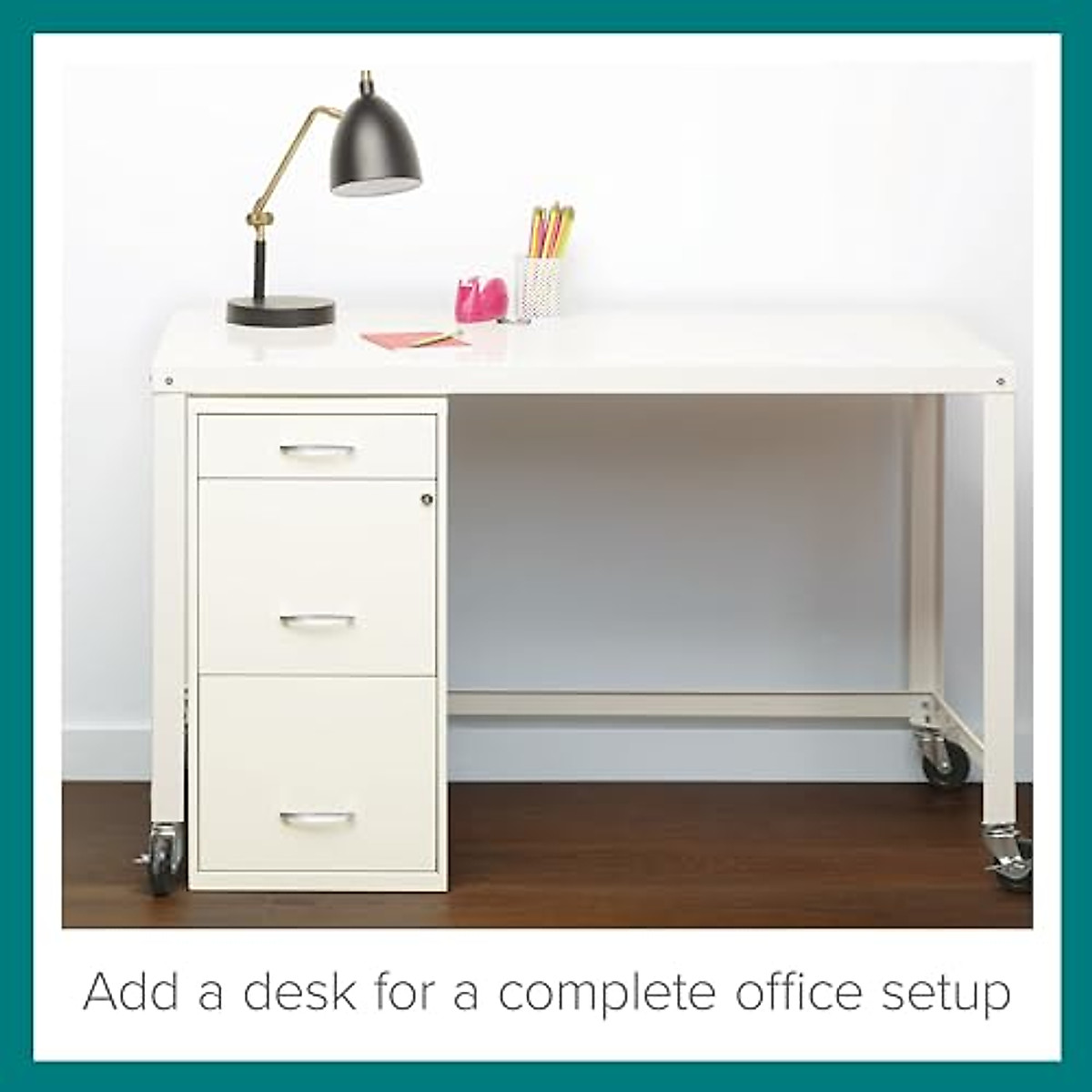 Hirsh Industries Space Solutions Metal 3 Drawer File Cabinet with Pencil Drawer Pearl White