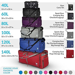 Bago Large Foldable Duffel Bags for Traveling Women & Men - 100L Packable Duffle Bag for Travel with Shoe Compartment - Water Repellant, Heavy Duty, Lightweight Folding & Collapsible (SnowBlue)