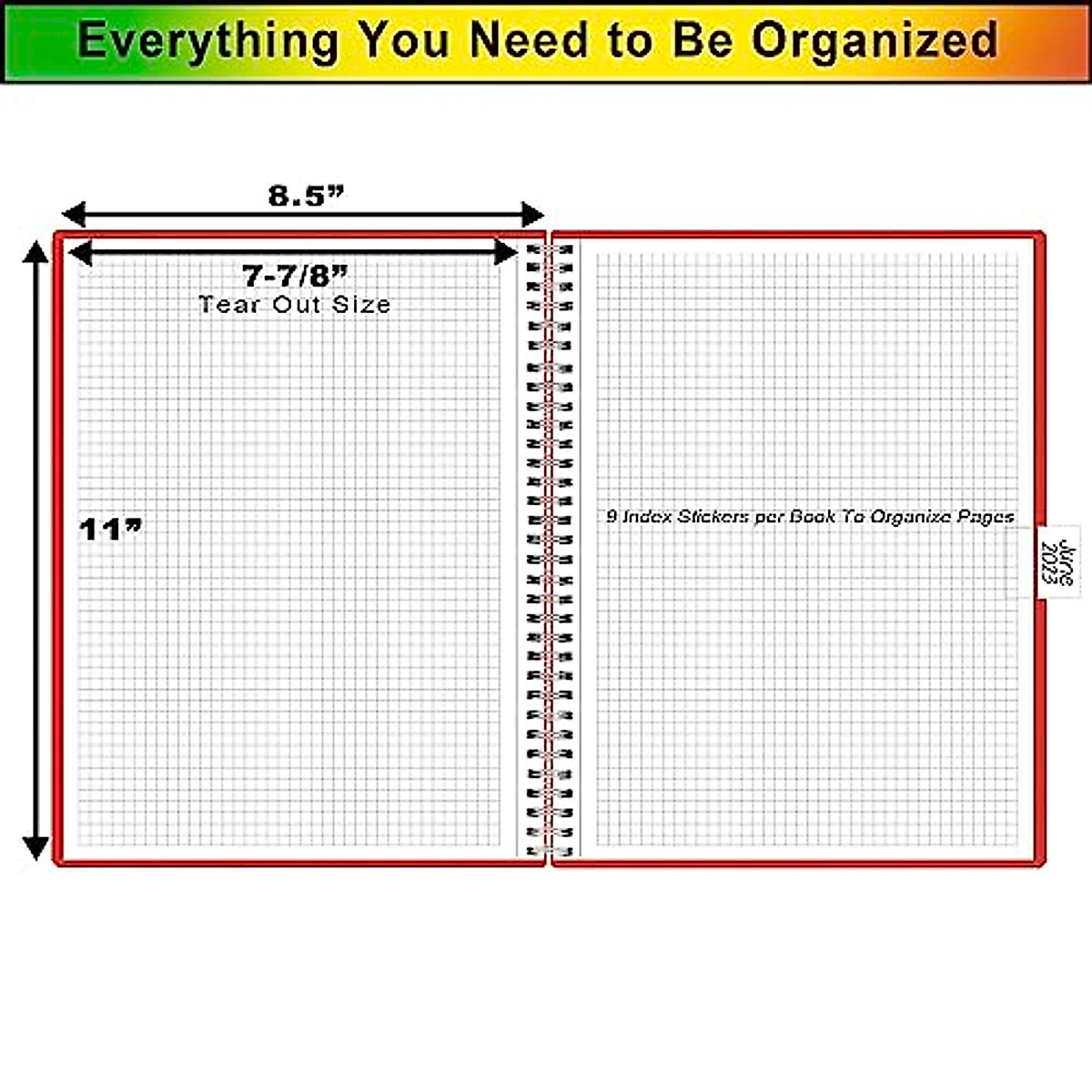 Studio O. A. Spiral Notebooks, 3 Pack, 5 x 5 Graph Ruled (5 Squares/Inch) Paper, 8.5 x 11, 80 Sheets of 100g/㎡ Thick Paper, Durable PP Cover, with Tabbed Stickers and Back Pocket, Journals for School, Office, Business, Professional
