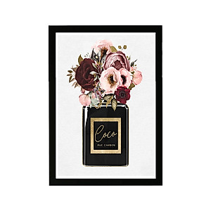 Wynwood Studio Fashion and Glam Framed Wall Art Prints 'Blush Floral Perfumes Home Décor, 13" x 19", Black, Pink