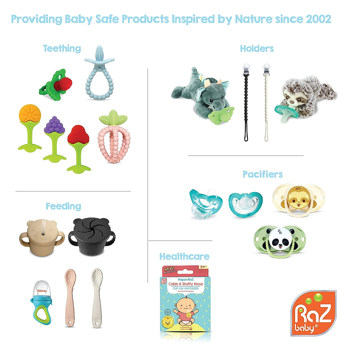 RaZbaby JollyPop Pacifier, Holder w/ Detachable Baby Pacifier, Stuffed Animal RaZbuddy, All Ages 0M+, 100% Medical Grade USA Made Silicone Pacifier, Machine Washable, Textured & Easy to Hold – Panda