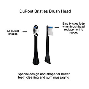 Over The Sea Sonic Bluetooth Rechargeable Electric Toothbrush – 5 Modes – App Control – Smart Timer – Wireless Charging – Portable Power Toothbrush – 2 Replacement Dupont Brush Heads (Black)