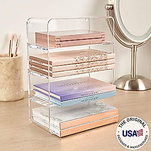 STORi 4-Compartment Clear Plastic Organizer | Rectangular Divided Makeup and Vanity Storage Bin | Use Upright for Eyeshadow Palettes | Round Corner Design | Made in USA