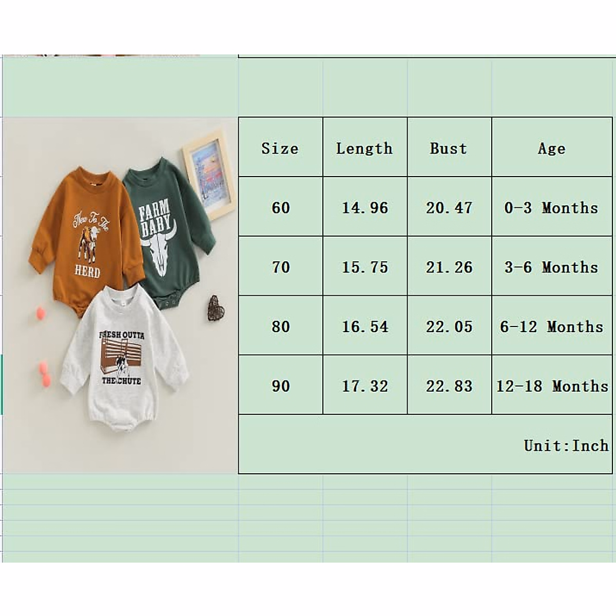 Hnyenmcko Western Baby Boy Girls Clothes Newborn Infant Cow Print Sweatshirt Romper Oversized Long Sleeve Bodysuit Fall Outfit (A-Gray, 0-3 Months)