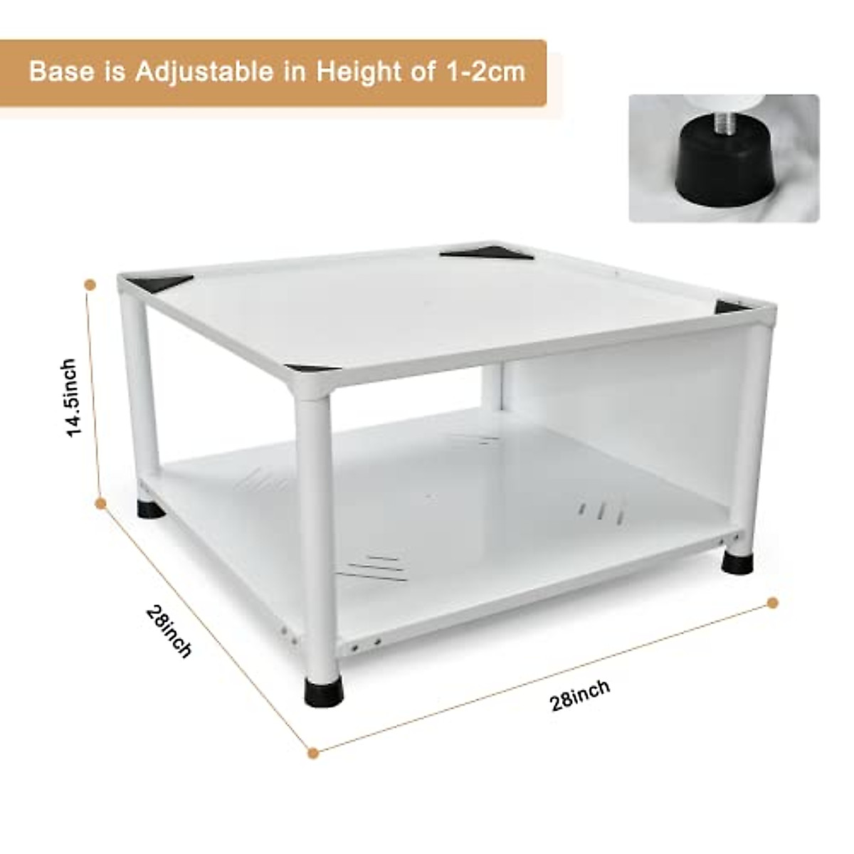 CMXIKJ Laundry Pedestal 28", Adjustable Height Metal Steel Base with Storage Shelf, Universal Fit Pedestal for Washer and Dryer, 28 x 28 x 14.5 Inch (White)