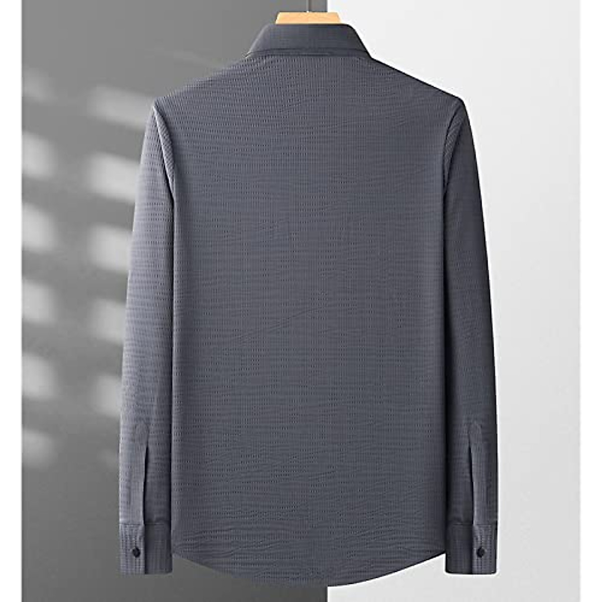 Maiyifu-GJ Men Jacquard Casual Dress Shirt Regular Fit Button Down Business Shirts Solid Turn-Down Collar Long Sleeve Shirts (Grey,56)