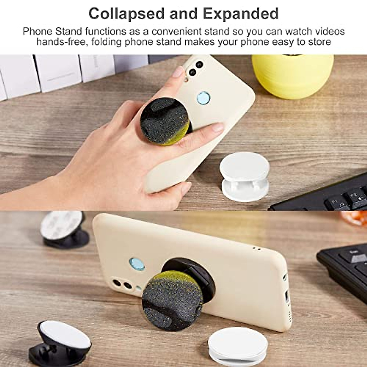 30 Phone Grip Holder with Double-Sided Sticker Phone Finger Expanding Stand Holder for Almost Phones Cases (Black, White)