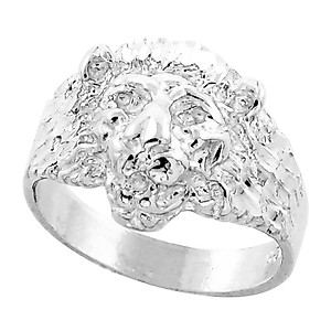 Gabriella Gold Sterling Silver Lion Ring Diamond Cut Finish 1/2 inch wide size 6.5