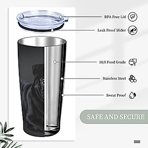 Black pug 20oz Tumbler Stainless Steel Vacuum Insulated Double Wall Travel Tumbler, Durable Insulated Coffee Mug, Thermal Cup With Lid and Straw for Hot & Cold Drinks