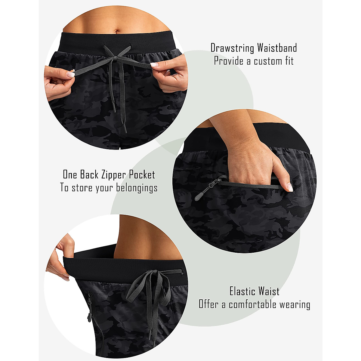 Soothfeel Women's 9" Hiking Cargo Shorts with 5 Pockets Quick Dry Summer Athletic Golf Bermuda Long Shorts for Women Casual (Grey Camo, S)